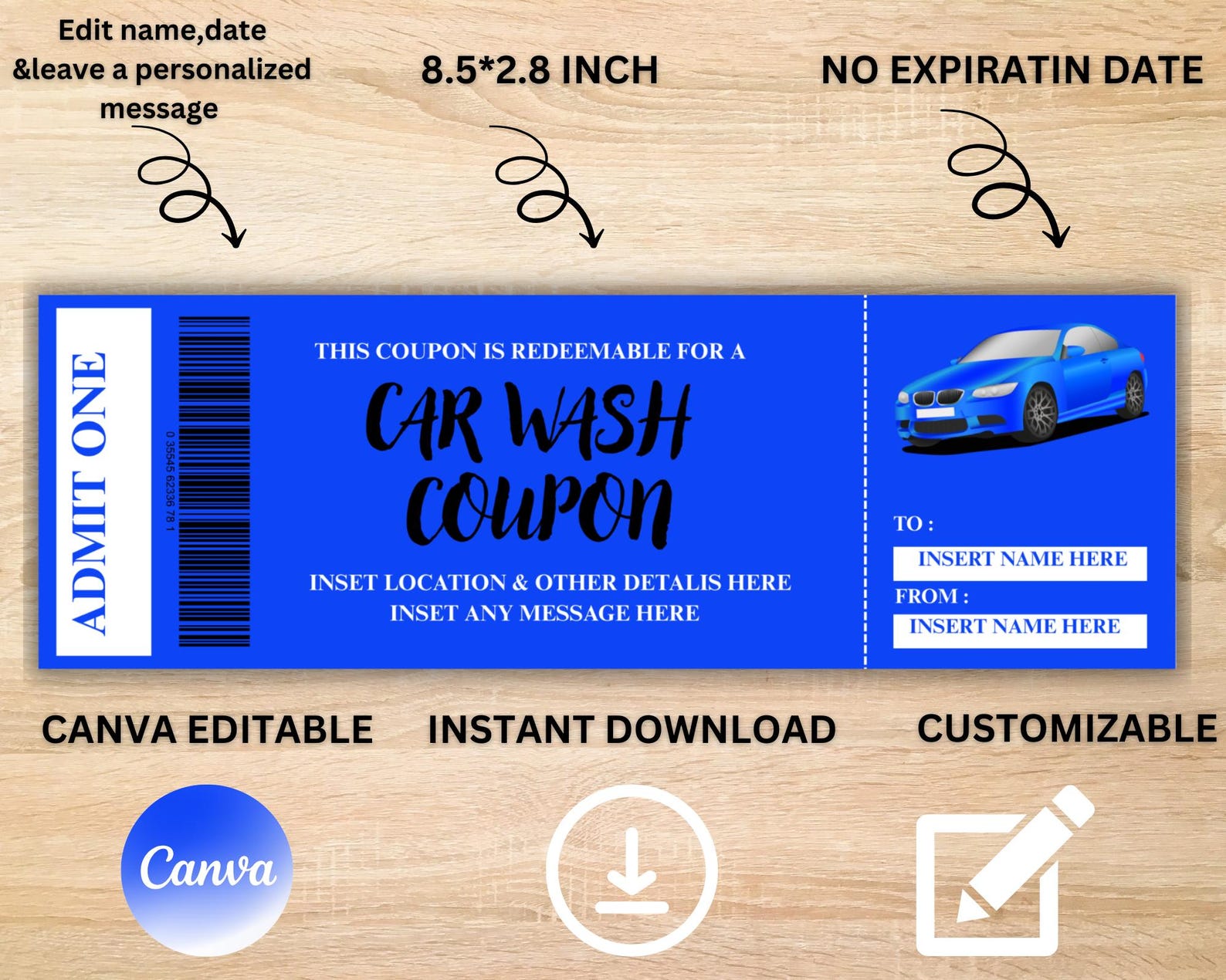 Car Wash Coupon Template Editable Voucher Design, Printable Gift ...
