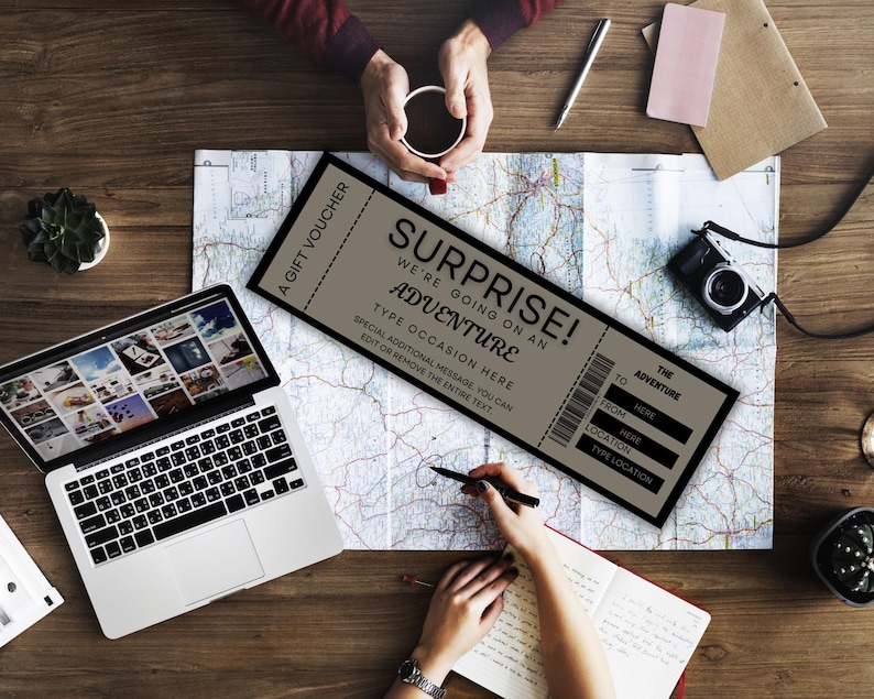 Surprise Adventure Trip Ticket: Editable Travel Voucher (digital ...