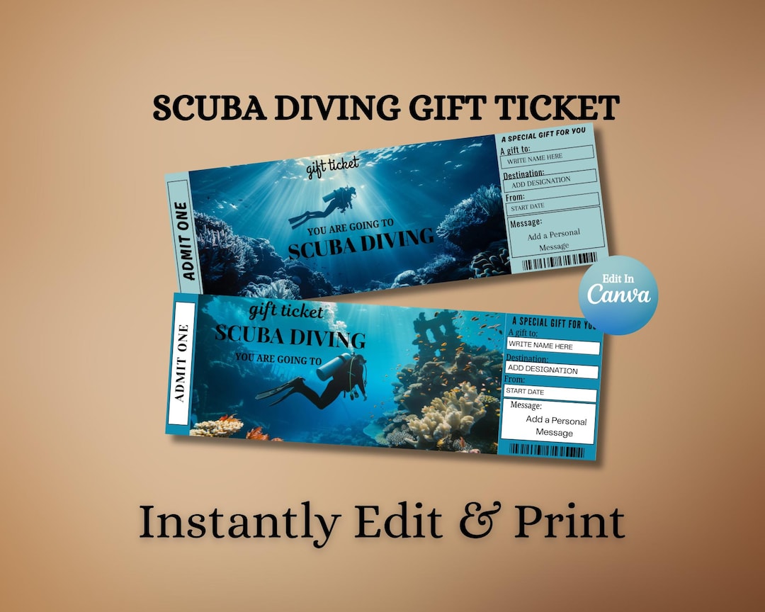 Scuba Diving Gift Ticket Template – Unique Surprise Gift Idea, Editable ...