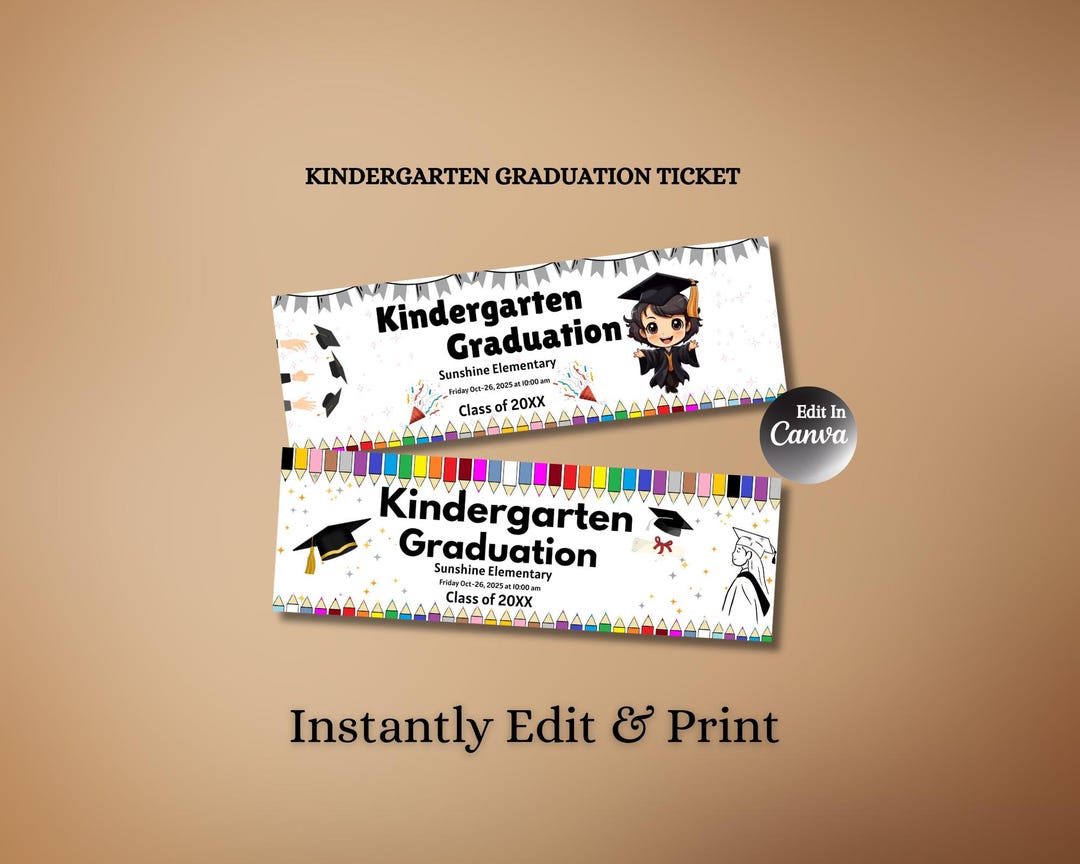 Preschool Graduation Ticket Invite, Kindergarten Ceremony Pass, Kids ...