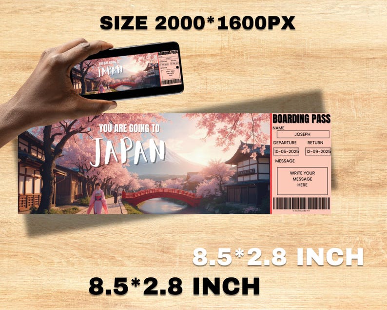 Surprise Japan Trip Ticket: Editable Travel Boarding Pass (digital ...