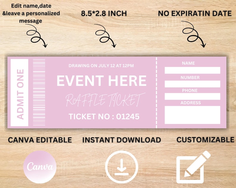 Editable Raffle Ticket Template: Printable Event Fundraiser Design ...