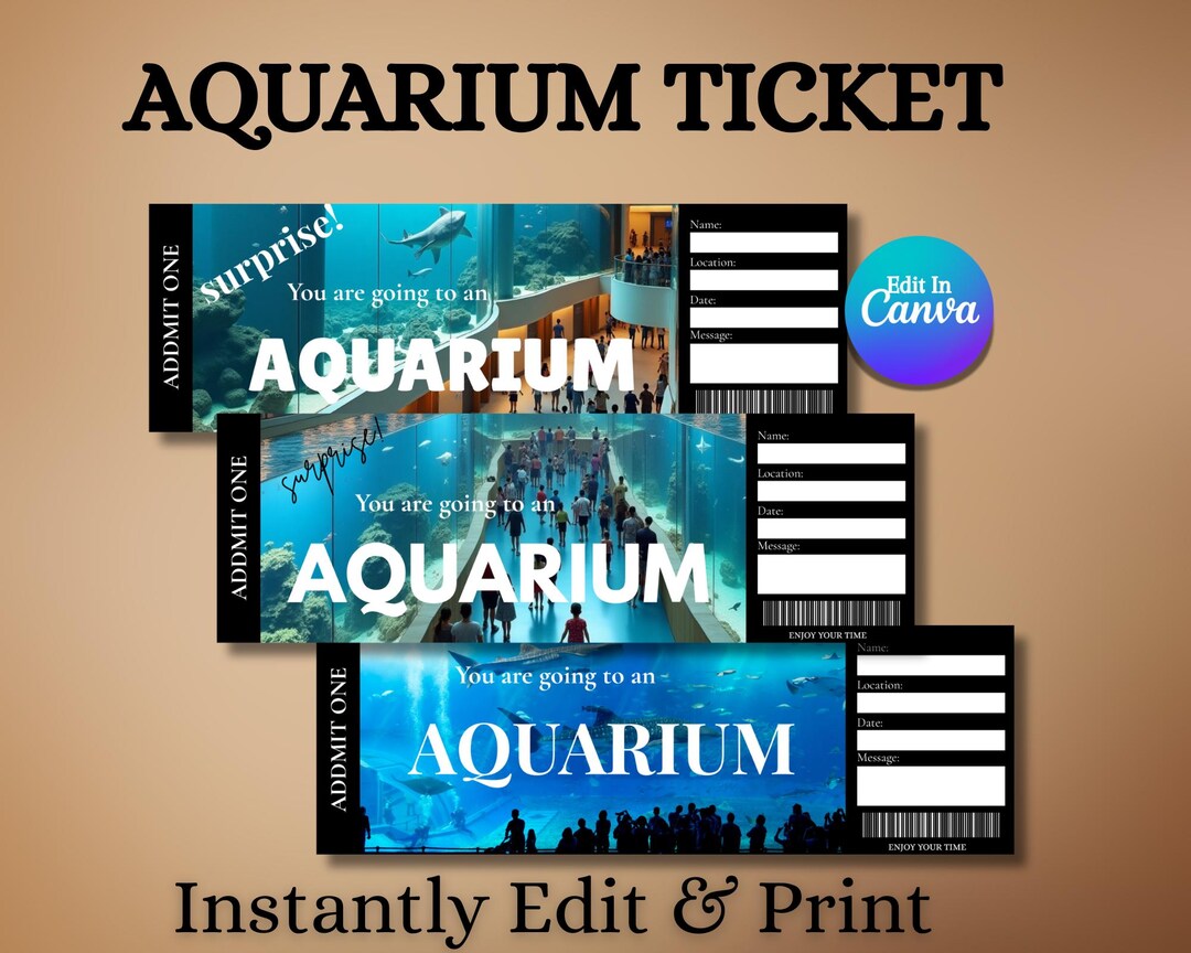 Aquarium Ticket, Surprise Pass, Printable Invite, Editable Voucher ...