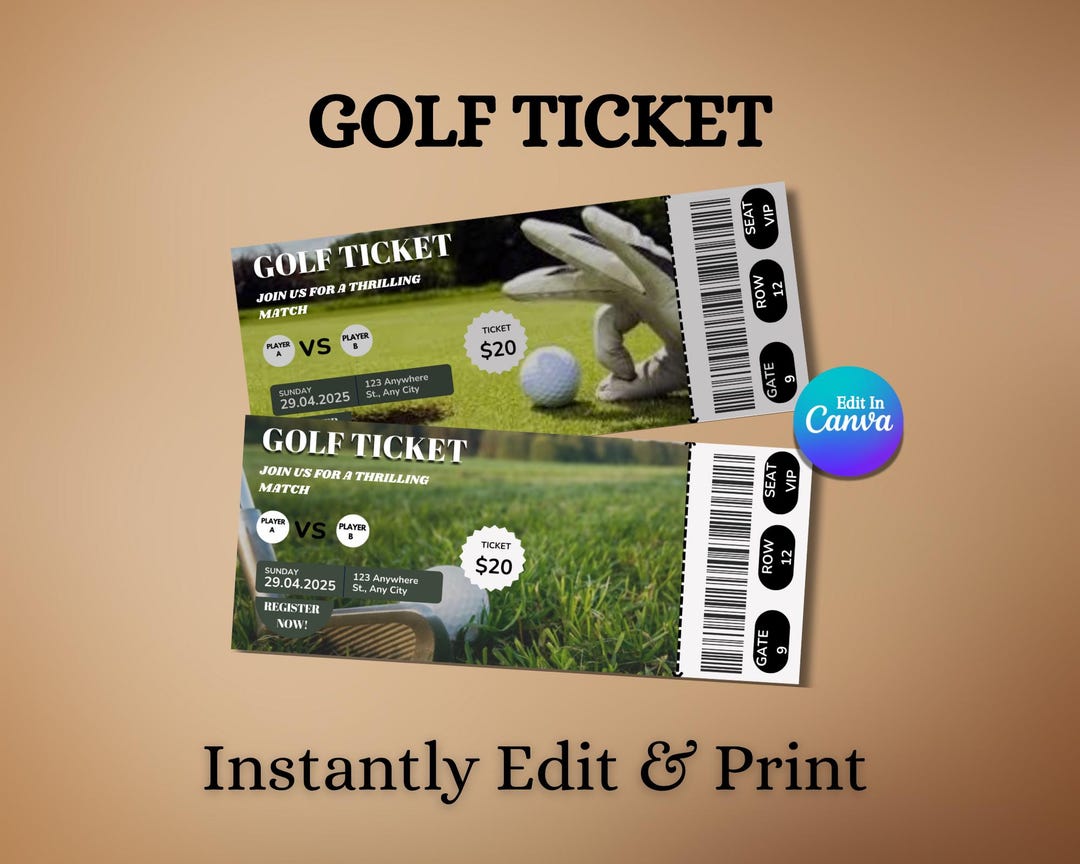 Editable Golf Ticket, Surprise Ticket Template, Custom Ticket, Ticket ...