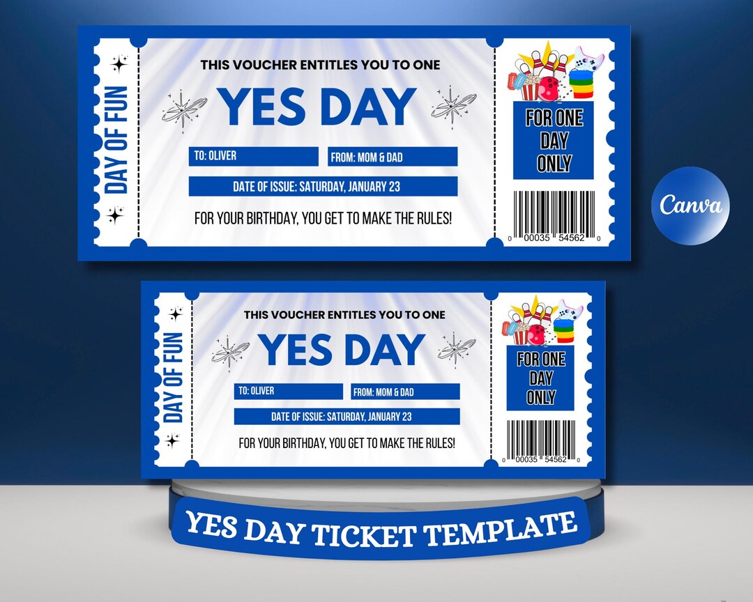 Yes Day Ticket Template, Editable Coupon Template, Custom Voucher ...