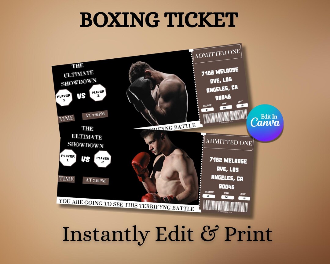 Editable Boxing Ticket Invitation: Surprise Event, Printable Canva ...