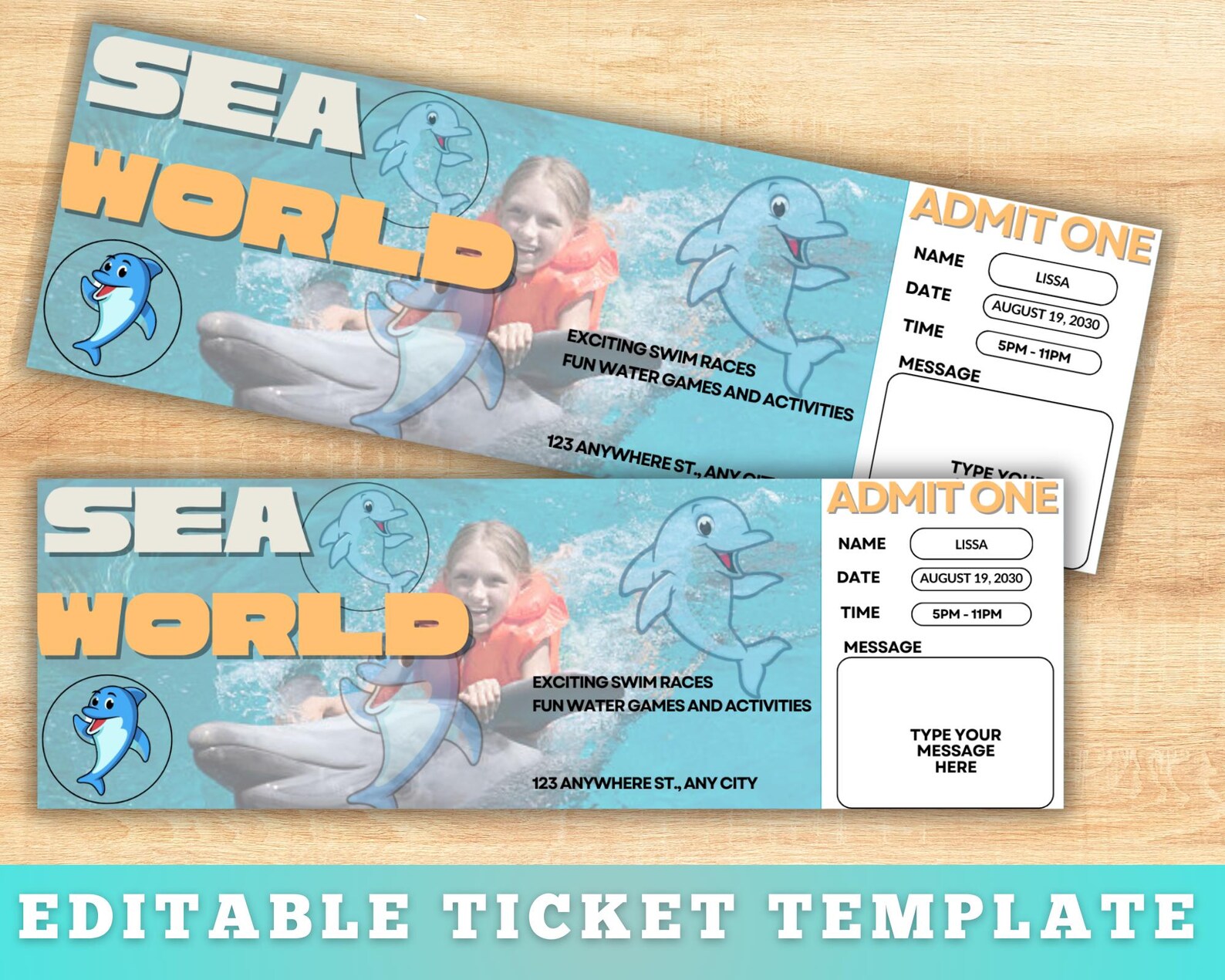 Printable Seaworld Surprise Ticket: Vacation Reveal, Canva Editable ...