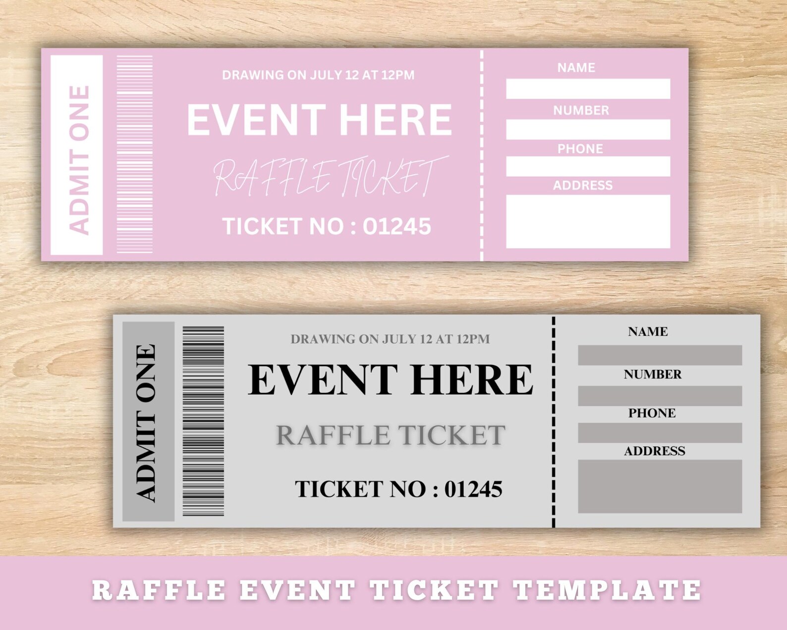 Editable Raffle Ticket Template: Printable Event Fundraiser Design ...