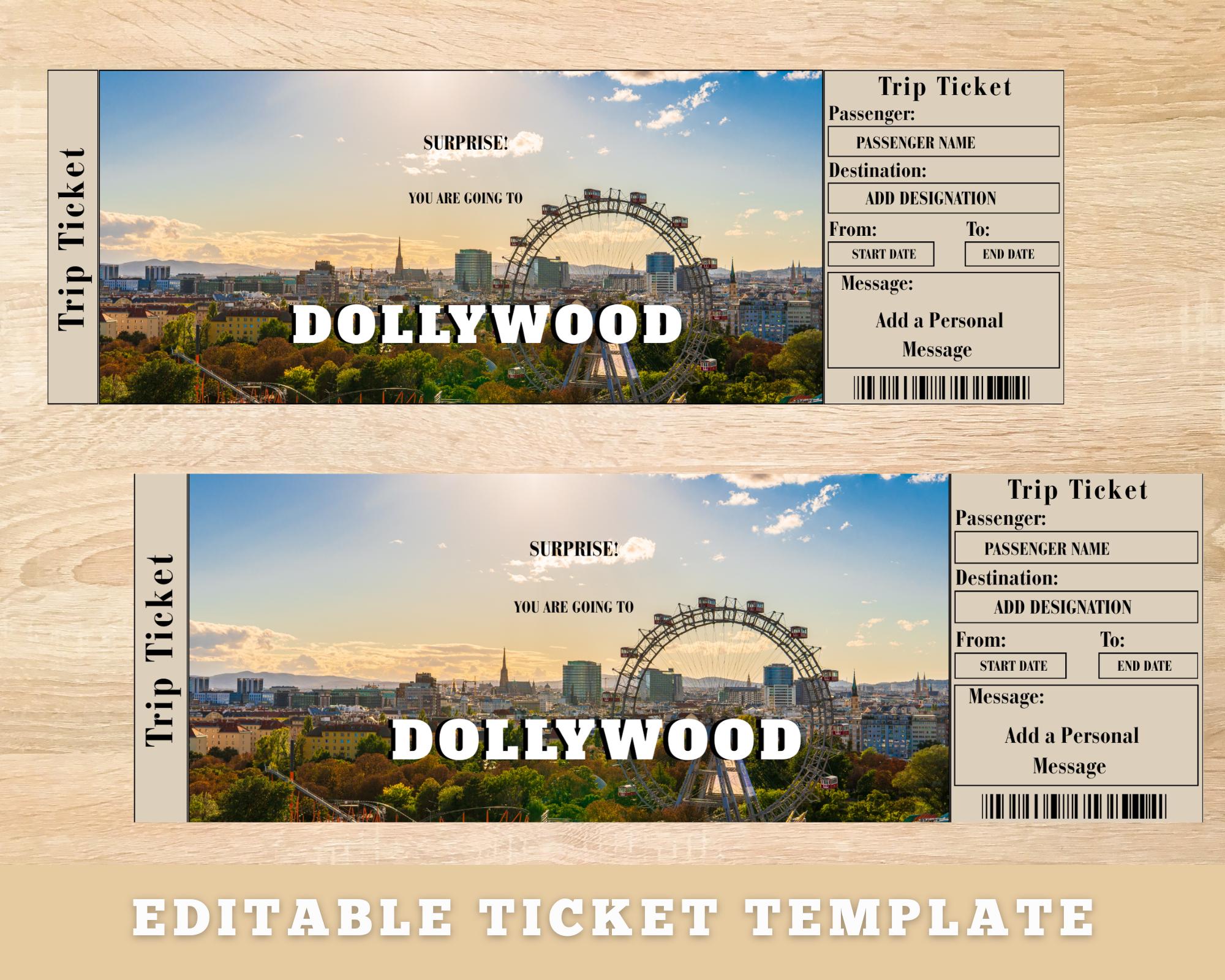 Surprise Dollywood Ticket, Personalized Trip Reveal, Tennessee Vacation ...