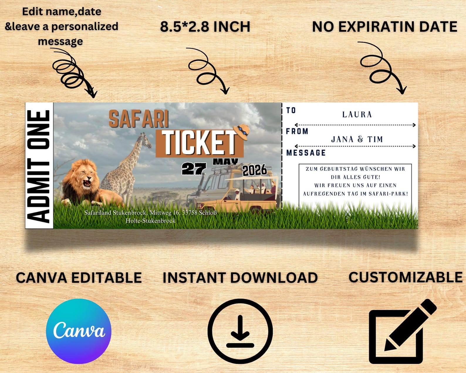 Printable Zoo or Safari Park Ticket | Surprise Gift Reveal | Editable ...