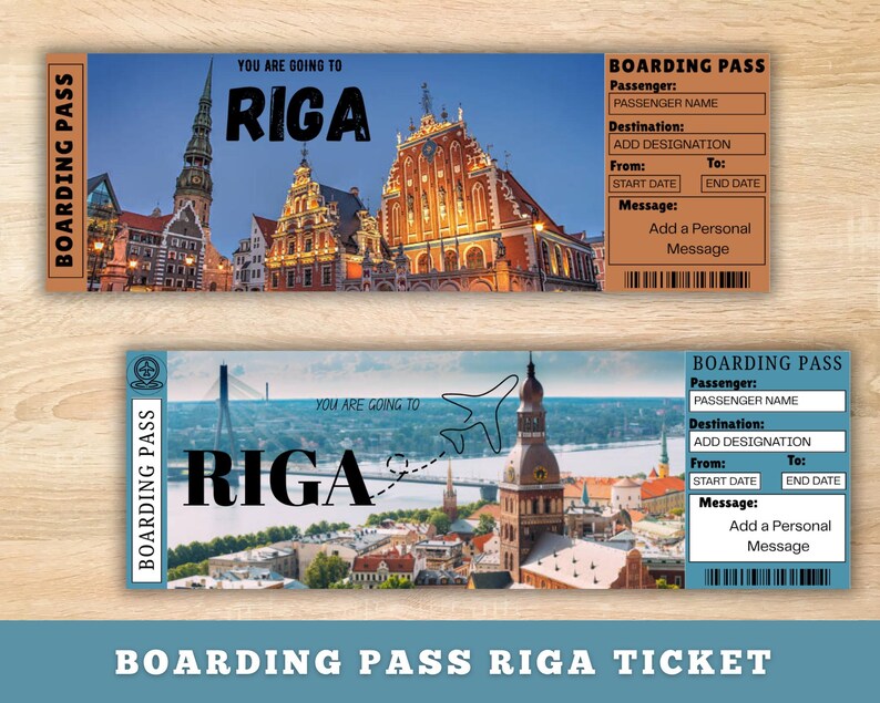 Editable Boarding Pass Riga Ticket Template, Surprise Travel Gift ...