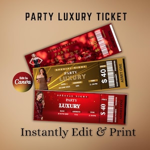 Editable Party Ticket Template: DIY Concert Event Pass, Valentine Day ...
