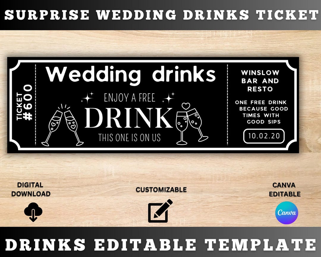 Editable Wedding Drink Ticket Template | Minimalist Drink Tokens ...