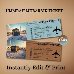 Umrah Boarding Pass: Editable Islamic Gift, Canva Template (digital ...