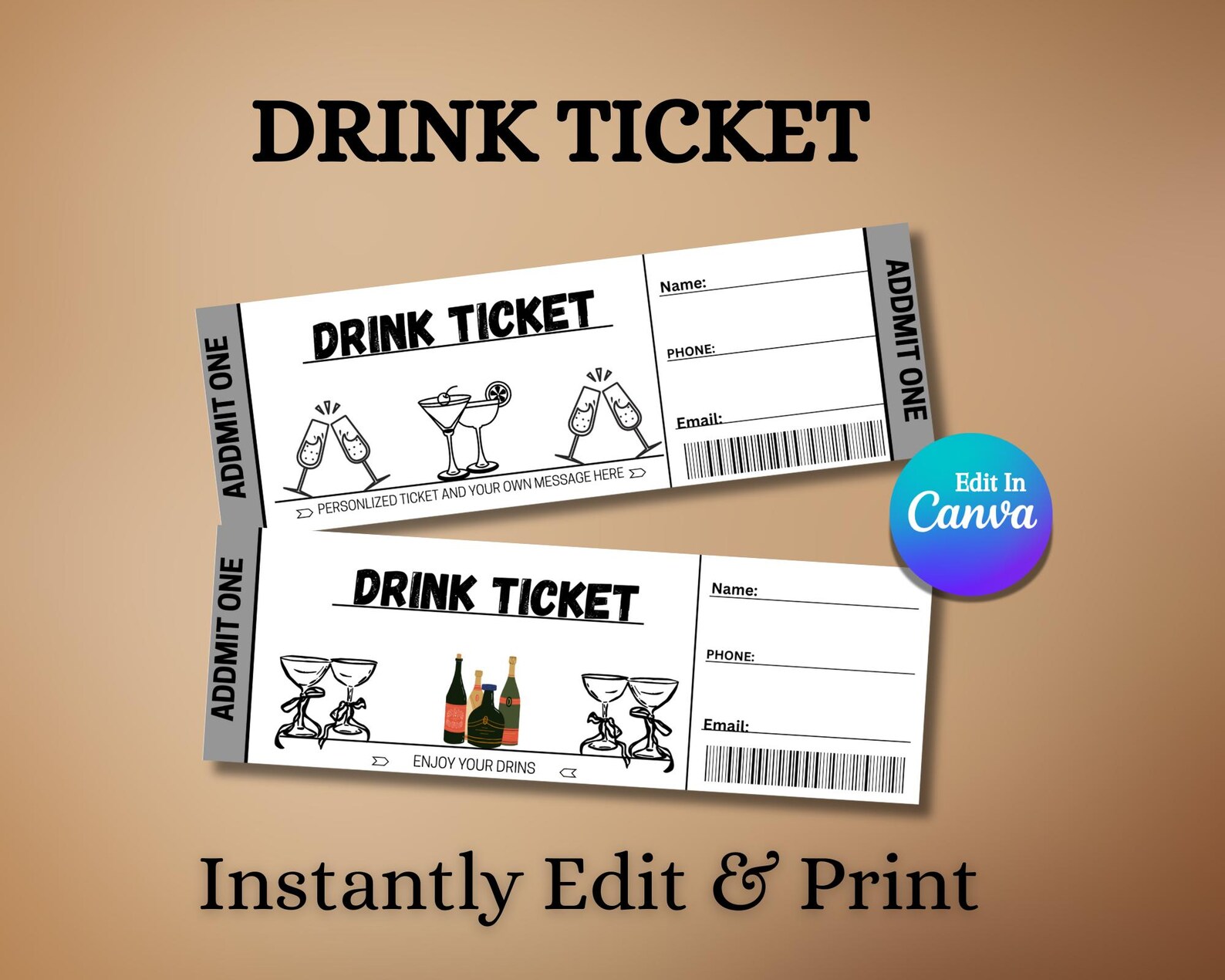 Editable Drink Ticket Template: Birthday Party Voucher (PDF/JPG/PNG ...