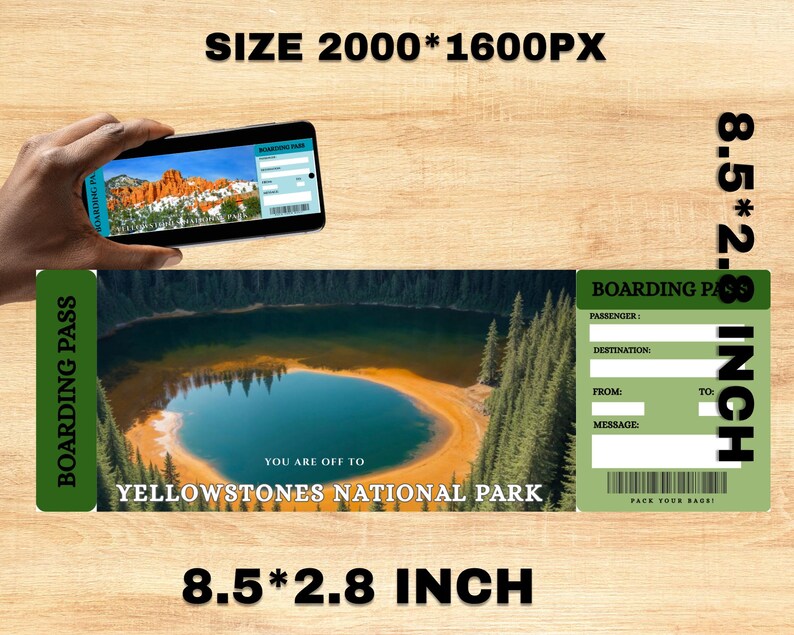 Yellowstone Trip Ticket Printable Pass, Surprise Vacation Gift Voucher ...