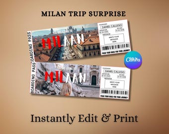 Milan Surprise Trip Ticket: Editable Boarding Pass (digital Download ...
