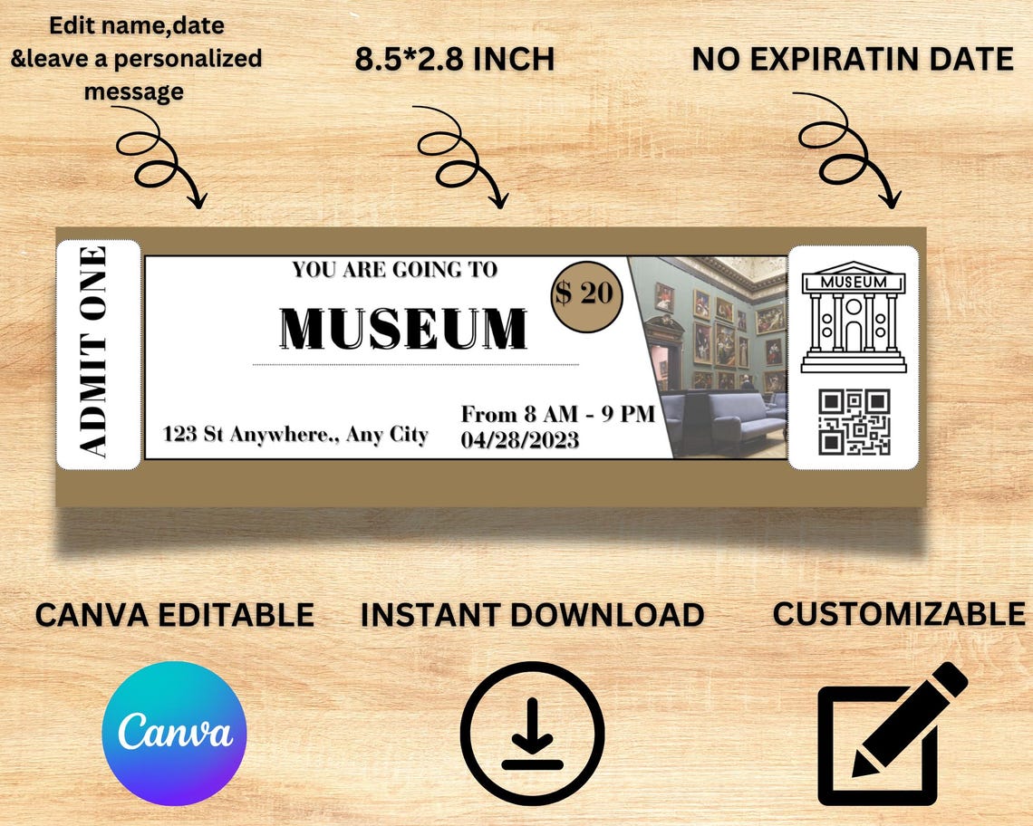 Editable Museum Trip Ticket Template | Surprise Gift Voucher, Holiday ...