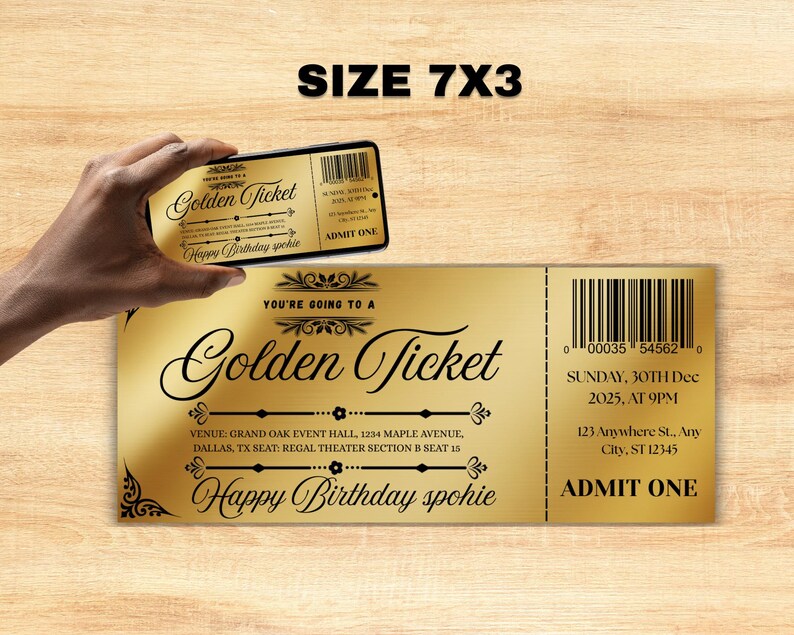 Editable Golden Ticket Template, Holiday Party Invite Ticket, Golden ...