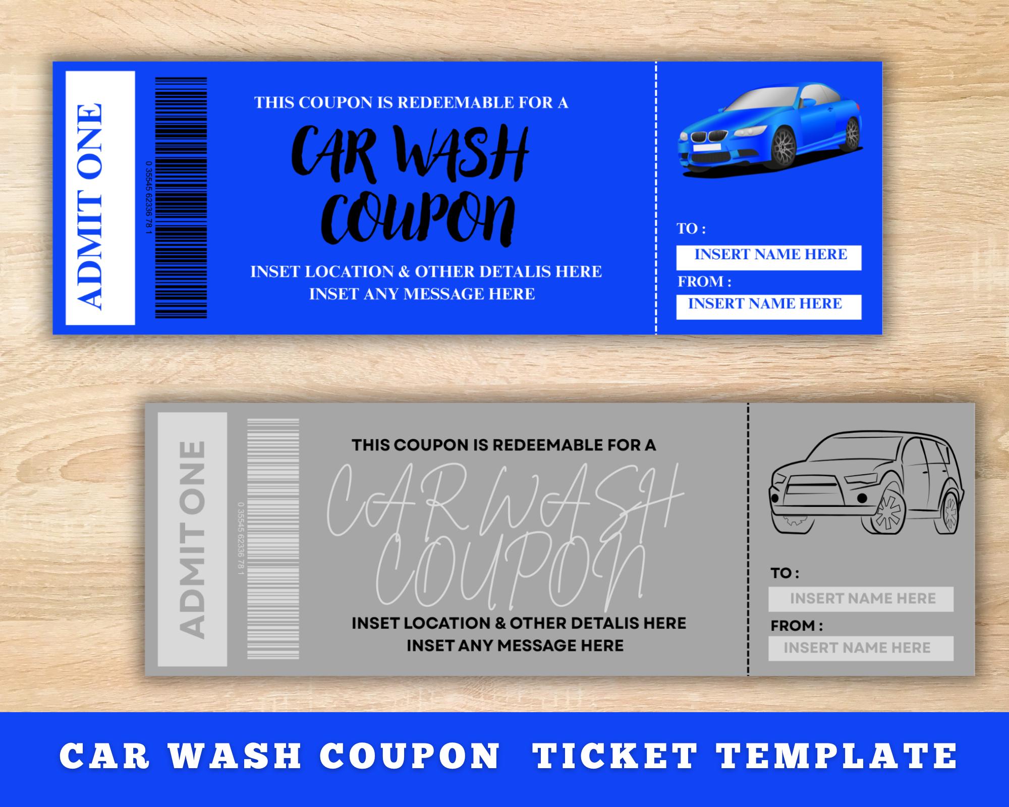 Car Wash Coupon Template Editable Voucher Design, Printable Gift ...