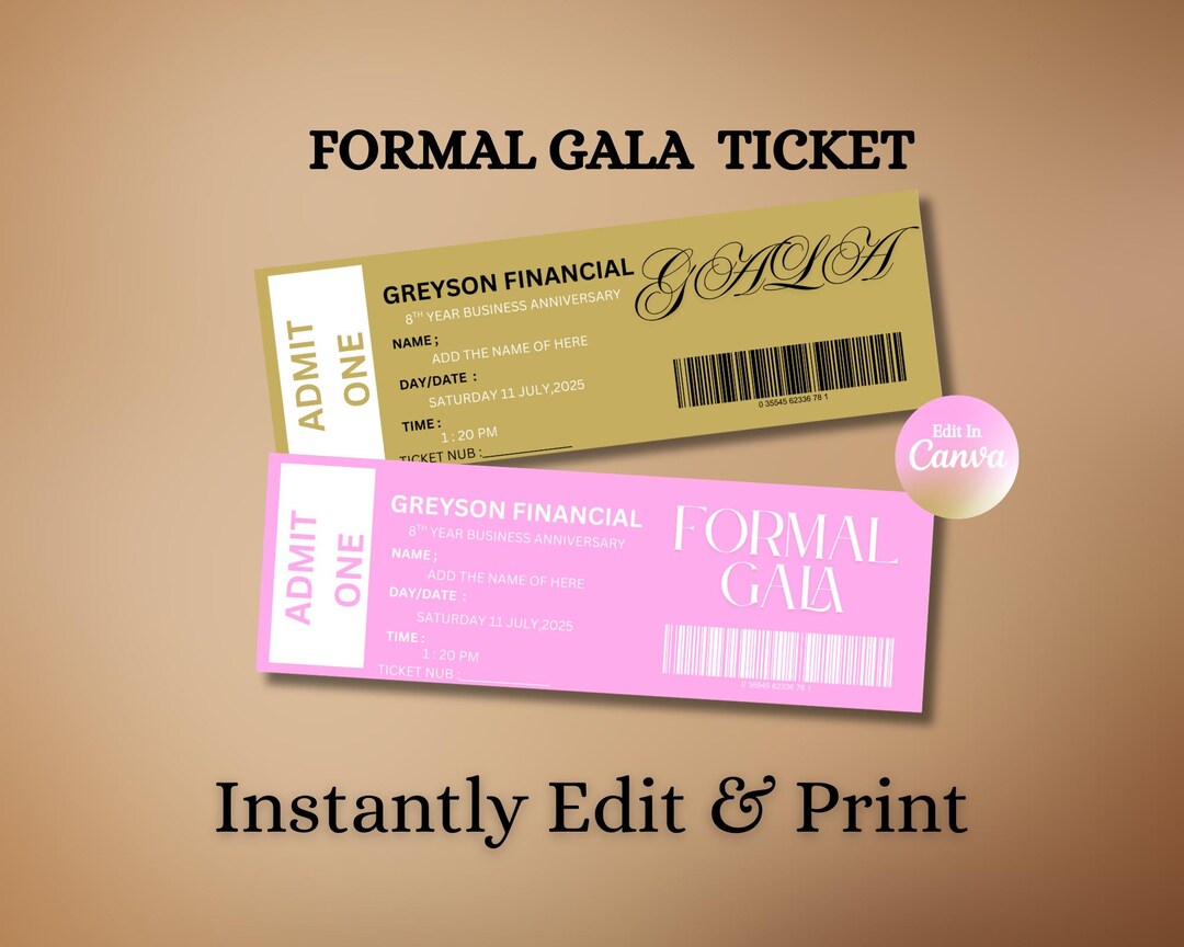 Formal Gala Ticket Template, Printable Admit One Invitation, Event ...
