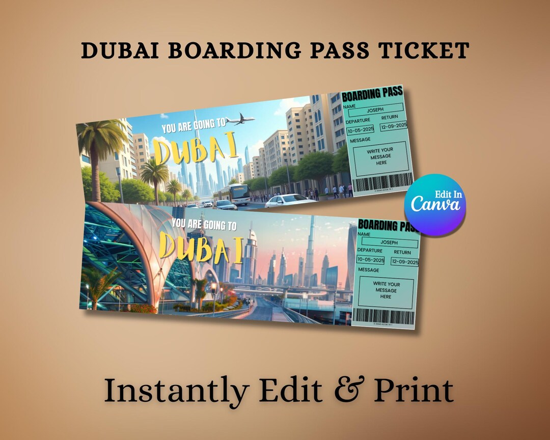 Editable Dubai Boarding Pass Ticket | Surprise Vacation Gift ...