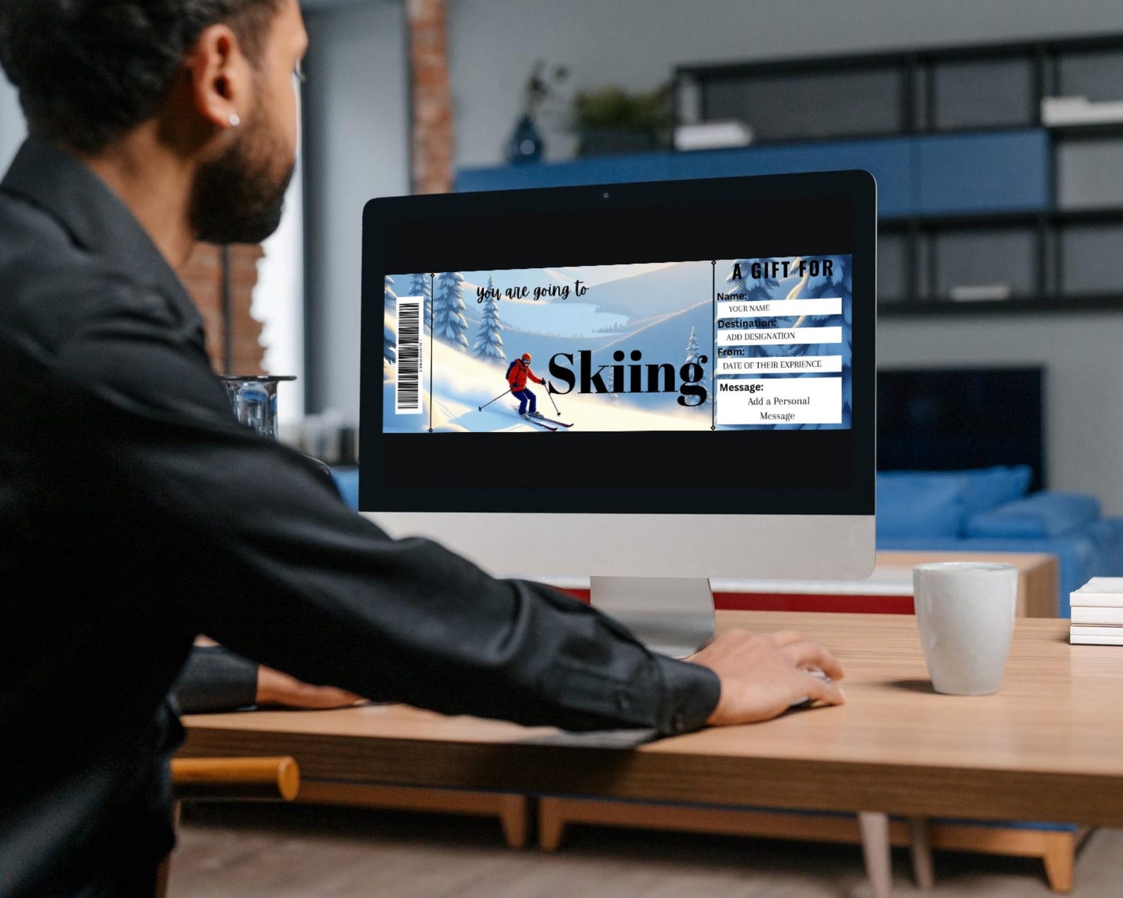 Skiing Gift Ticket Ski Pass Winter Pass Printable Ticket Holiday Ticket ...