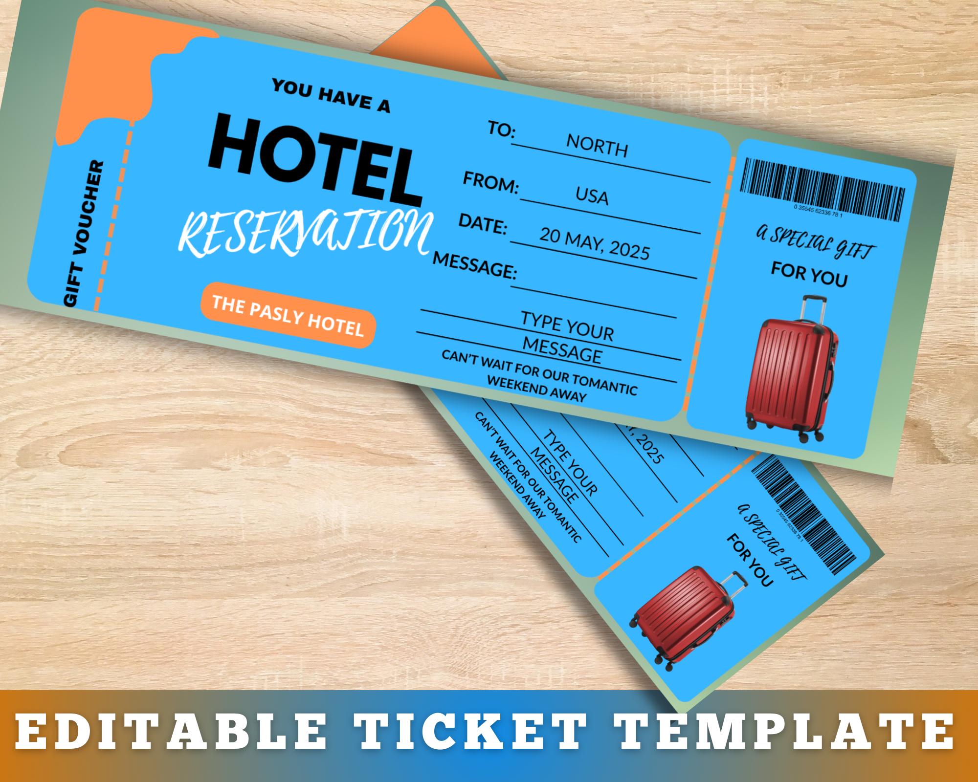 Custom Hotel Reservation Ticket, Surprise Trip Gift (printable) - Etsy
