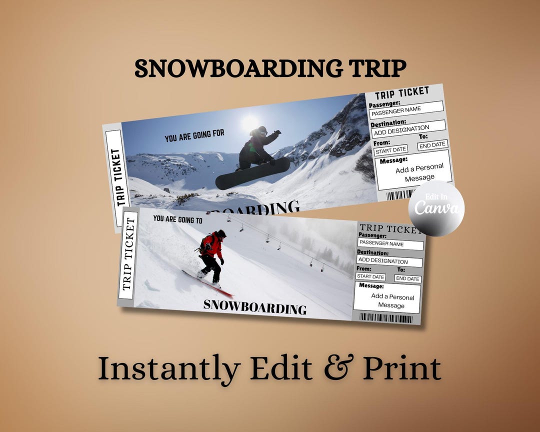 Snowboarding Trip Ticket – Custom Ticket & Travel Pass, Vacation Ticket ...