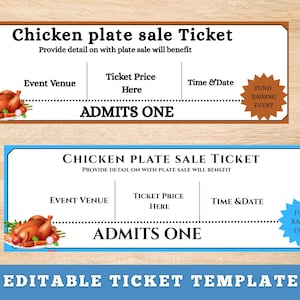 Editable Chicken Plate Sale Ticket, Fundraiser Event (printable PDF) - Etsy