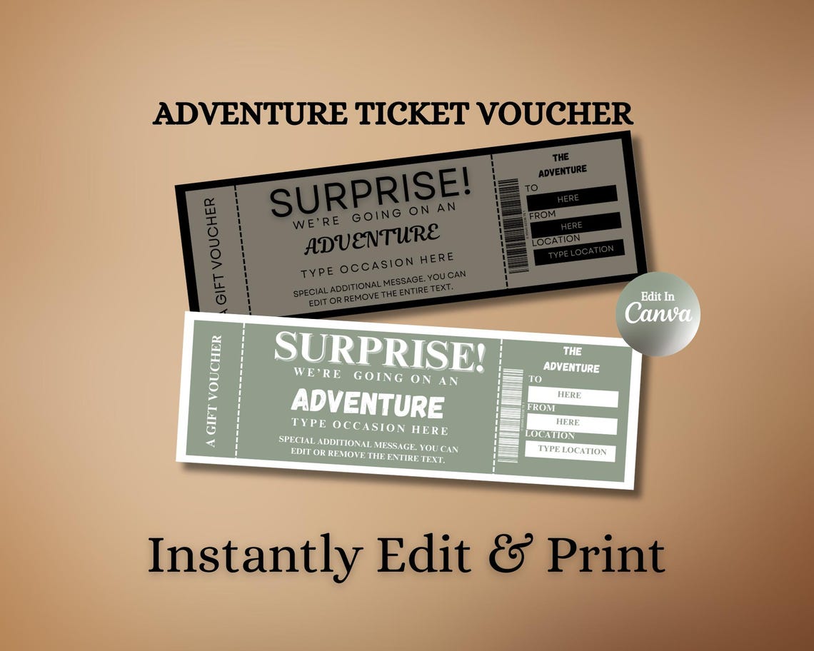 Surprise Adventure Trip Ticket: Editable Travel Voucher (digital ...