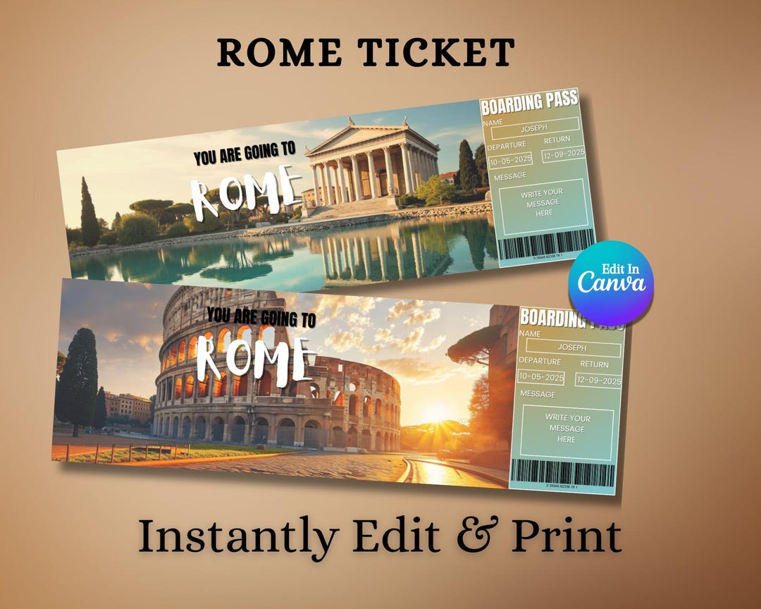 Surprise Rome Ticket | Printable Boarding Pass Gift | Trip to Rome ...