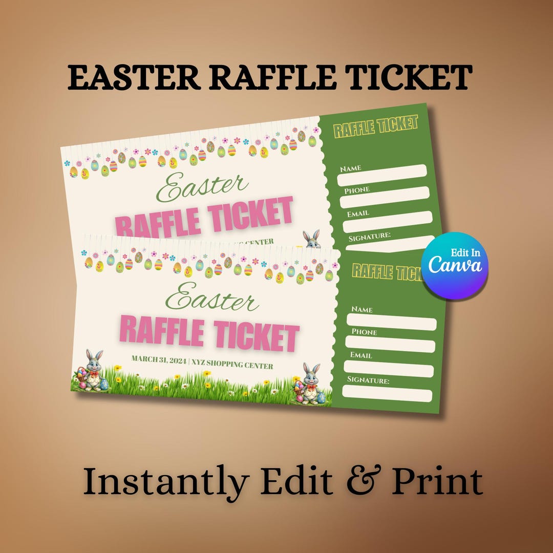 Easter Raffle Ticket Template, Editable Canva Ticket, Easter Fundraiser ...