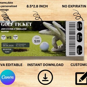 Editable Golf Ticket, Surprise Ticket Template, Custom Ticket, Ticket ...