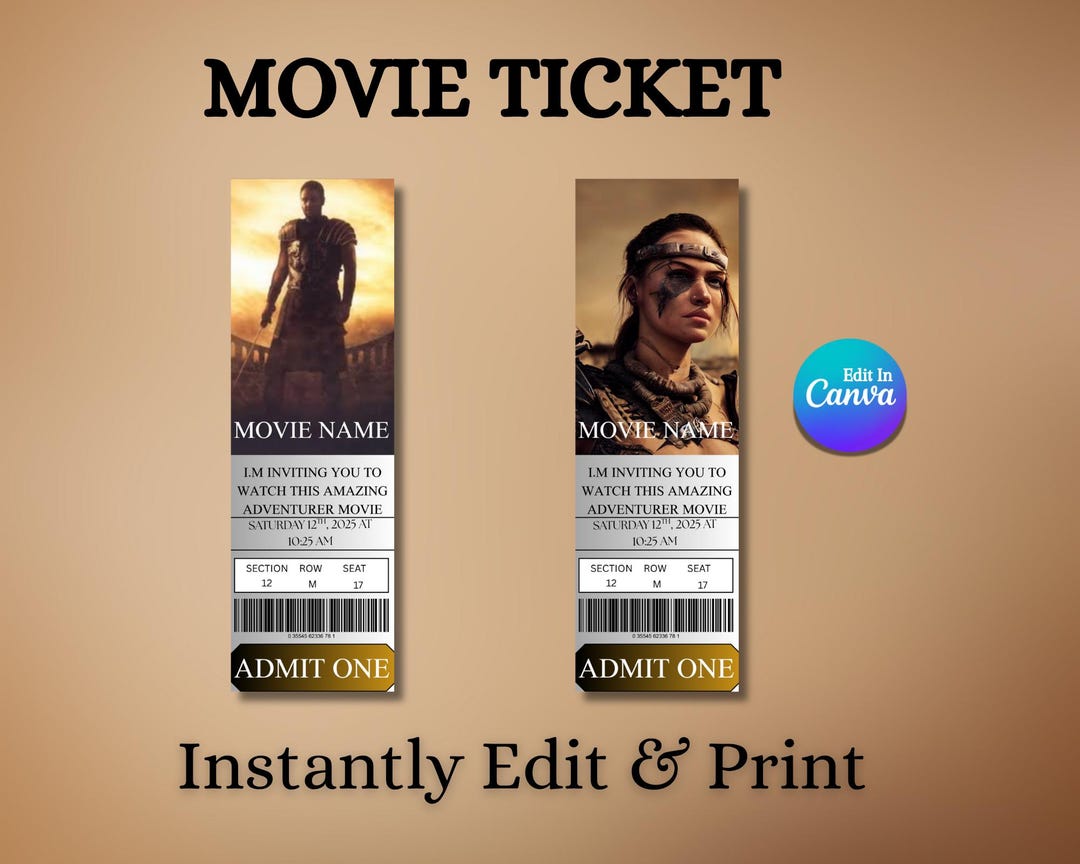Custom Movie Ticket – Editable Template for Surprise Gift or Movie ...