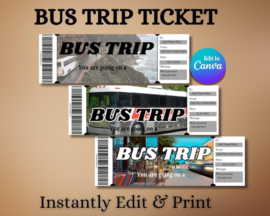 Editable Bus Trip Ticket | Printable Travel Voucher for Surprise Gift ...