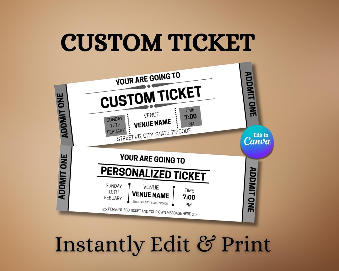 Custom Ticket Printable Pass, Personalized Event Voucher, Editable ...