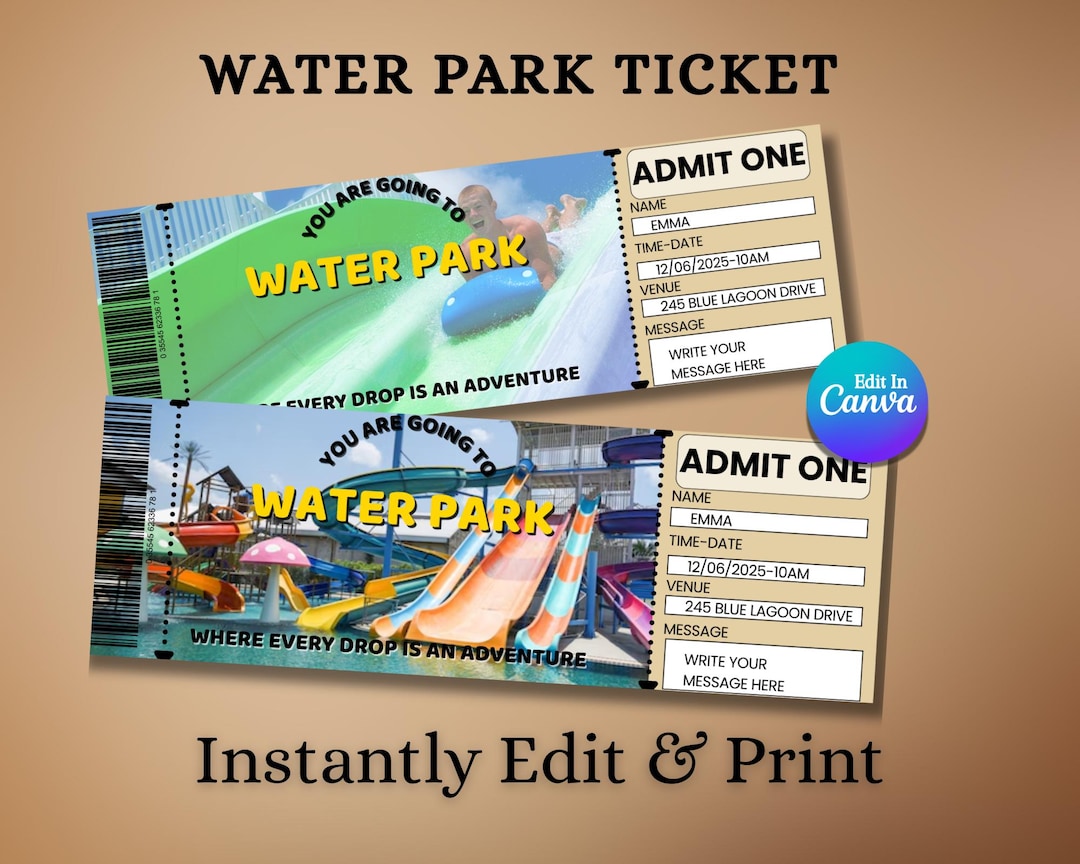 Editable Water Park Ticket | Canva Template (digital Download) - Etsy