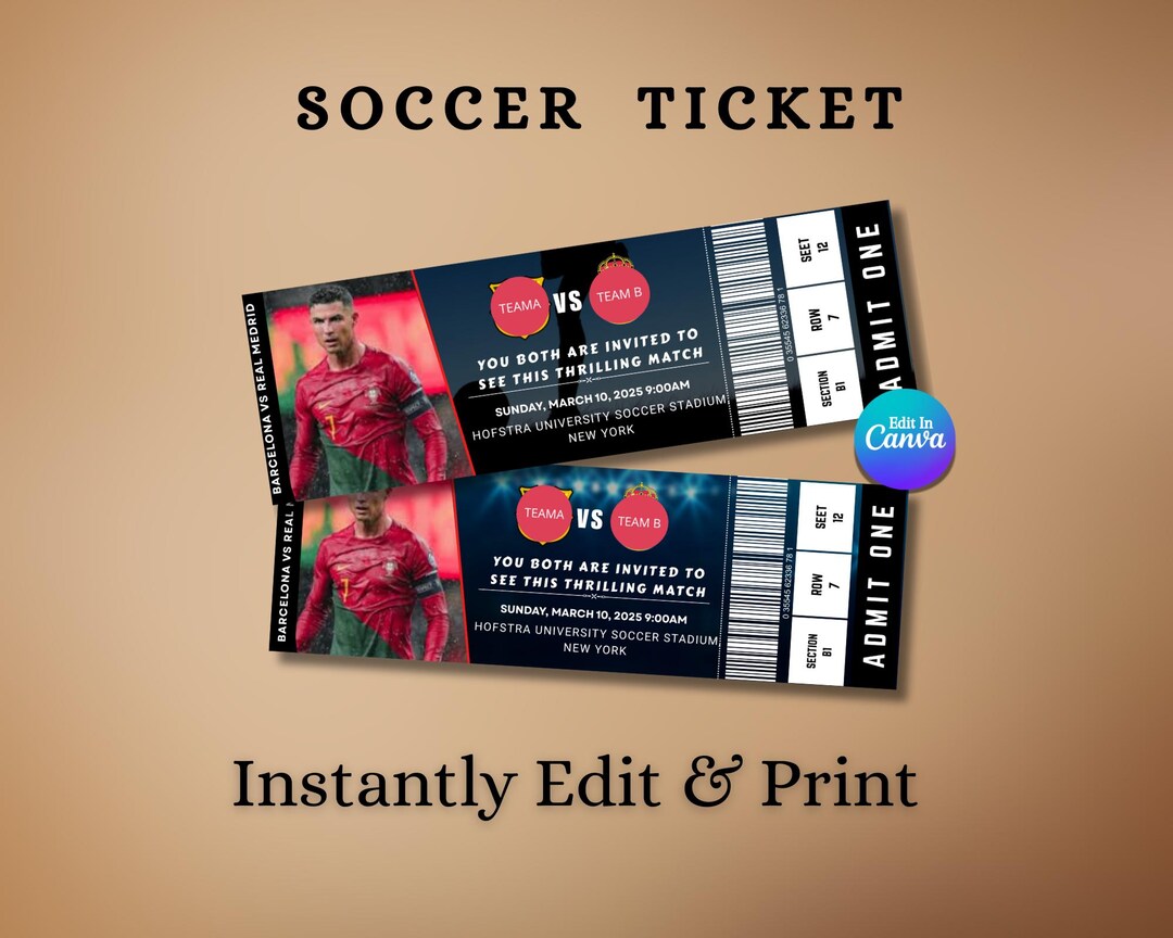 Editable Soccer Ticket Template: Surprise Game Invitation (digital ...