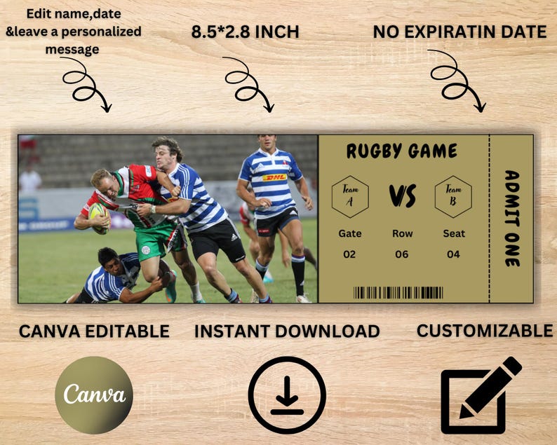 Editable Rugby Ticket Template: Surprise Match Gift (digital Download ...