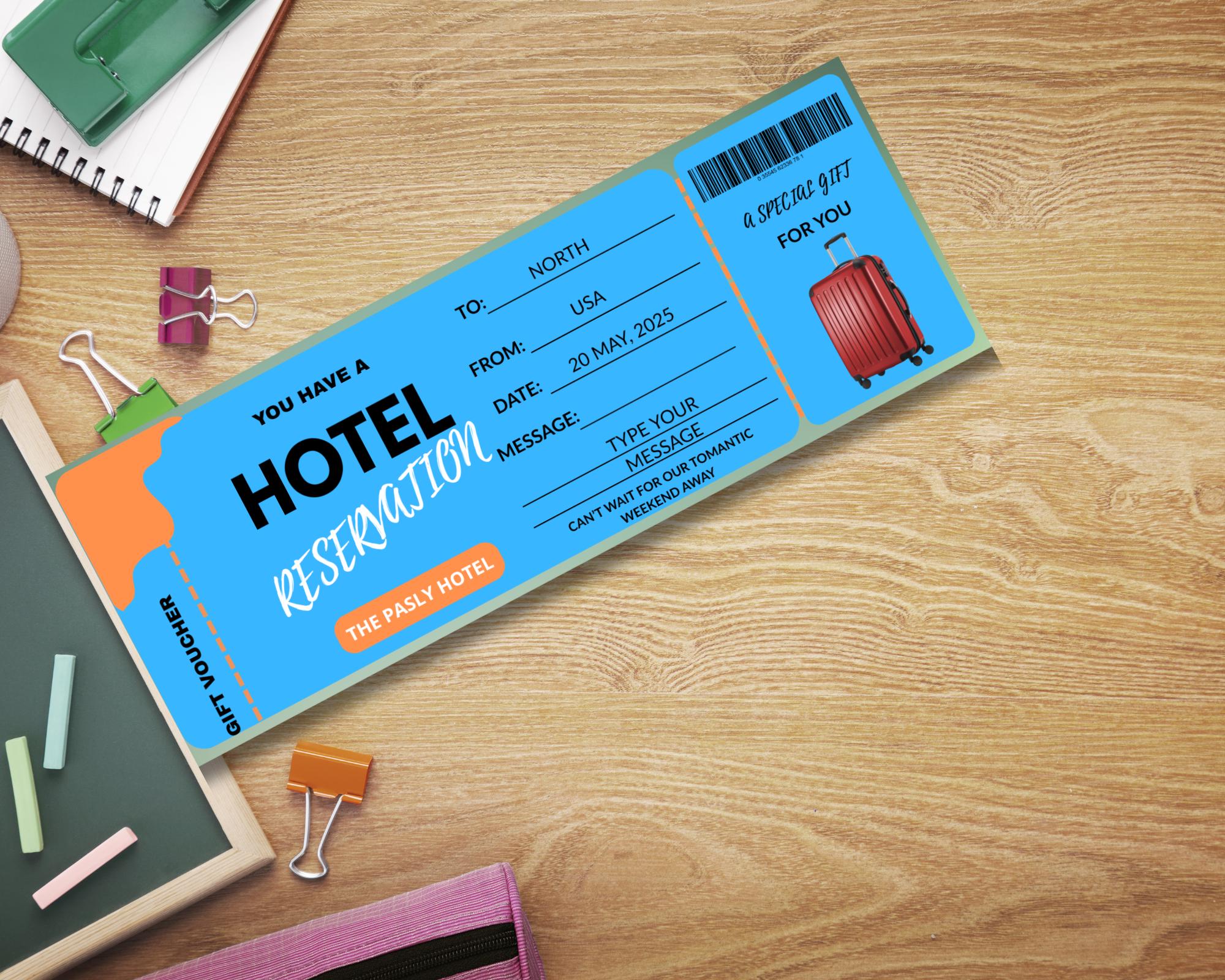 Custom Hotel Reservation Ticket, Surprise Trip Gift (printable) - Etsy