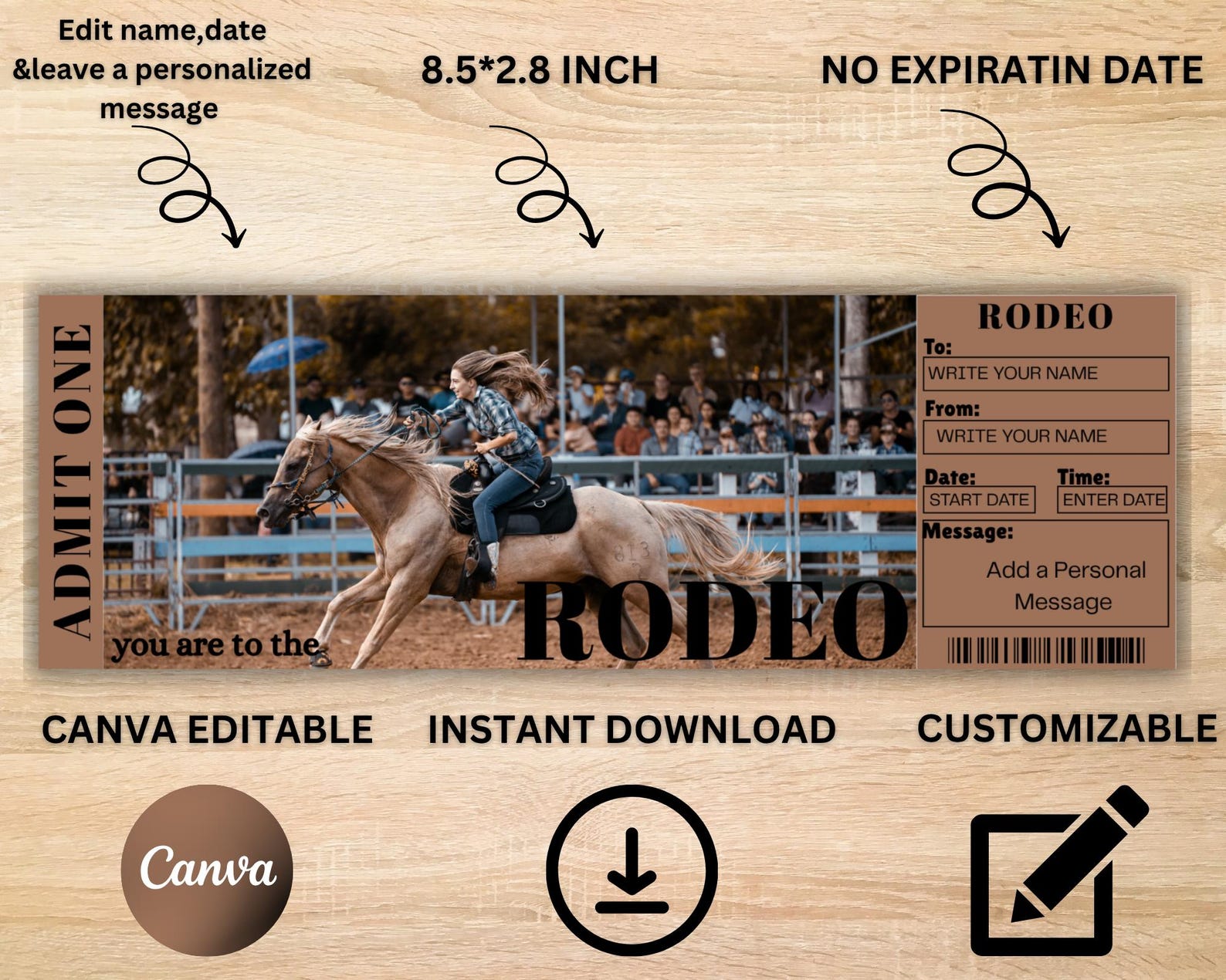 Editable Rodeo Ticket Template: Wild West Cowboy Party (digital ...