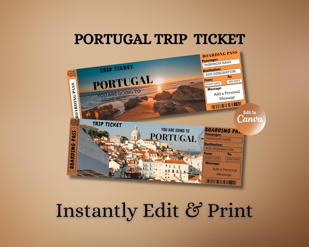 Portugal Trip Ticket - Printable Travel Voucher, Surprise Vacation ...