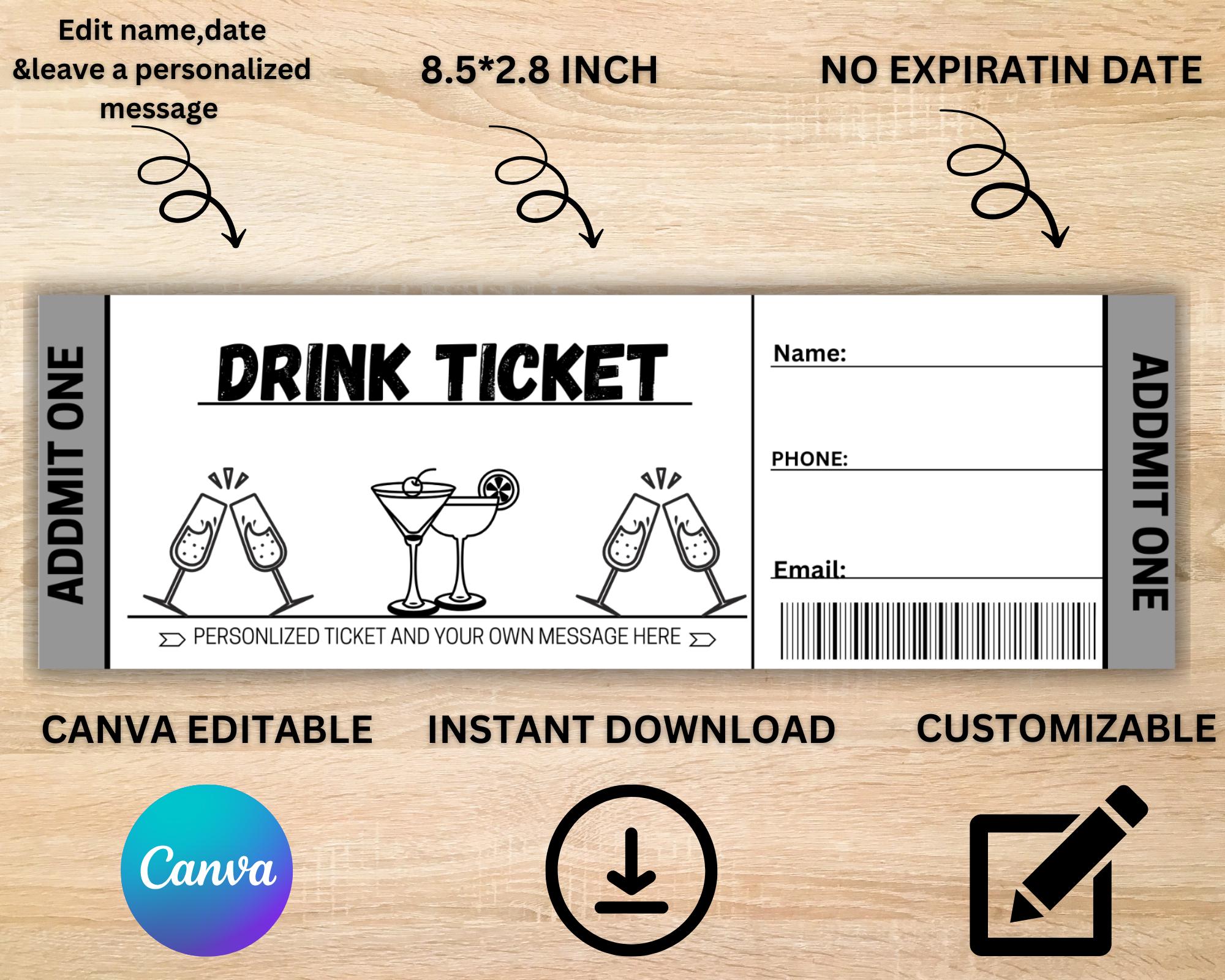 Editable Drink Ticket Template: Birthday Party Voucher (PDF/JPG/PNG ...