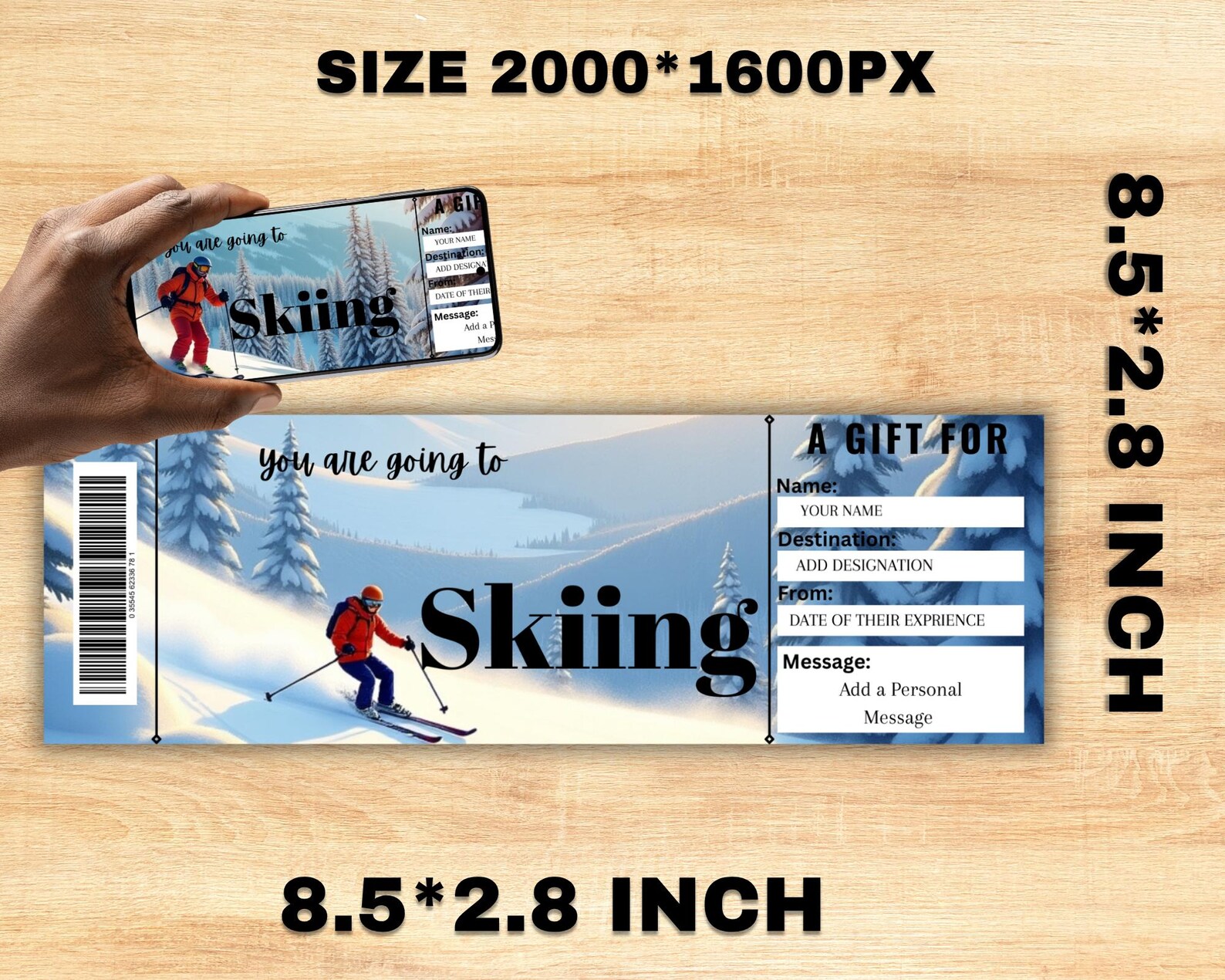 Skiing Gift Ticket Ski Pass Winter Pass Printable Ticket Holiday Ticket ...