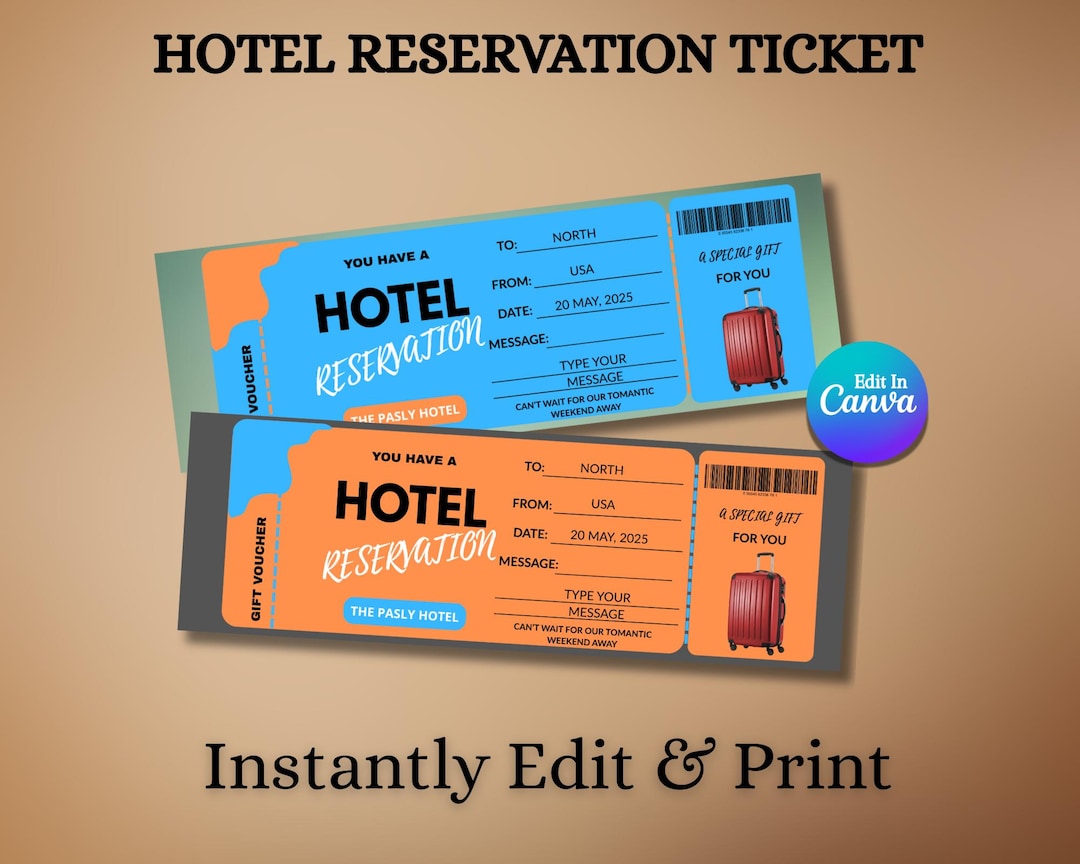 Custom Hotel Reservation Ticket, Surprise Trip Gift (printable) - Etsy