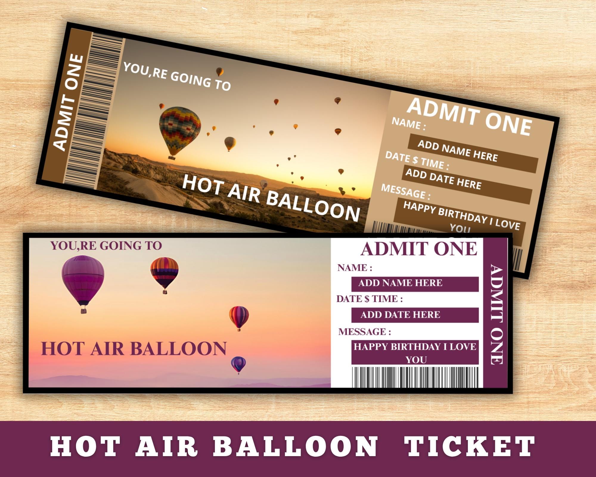Hot Air Balloon Ride Ticket: Editable Canva Gift Voucher (digital ...