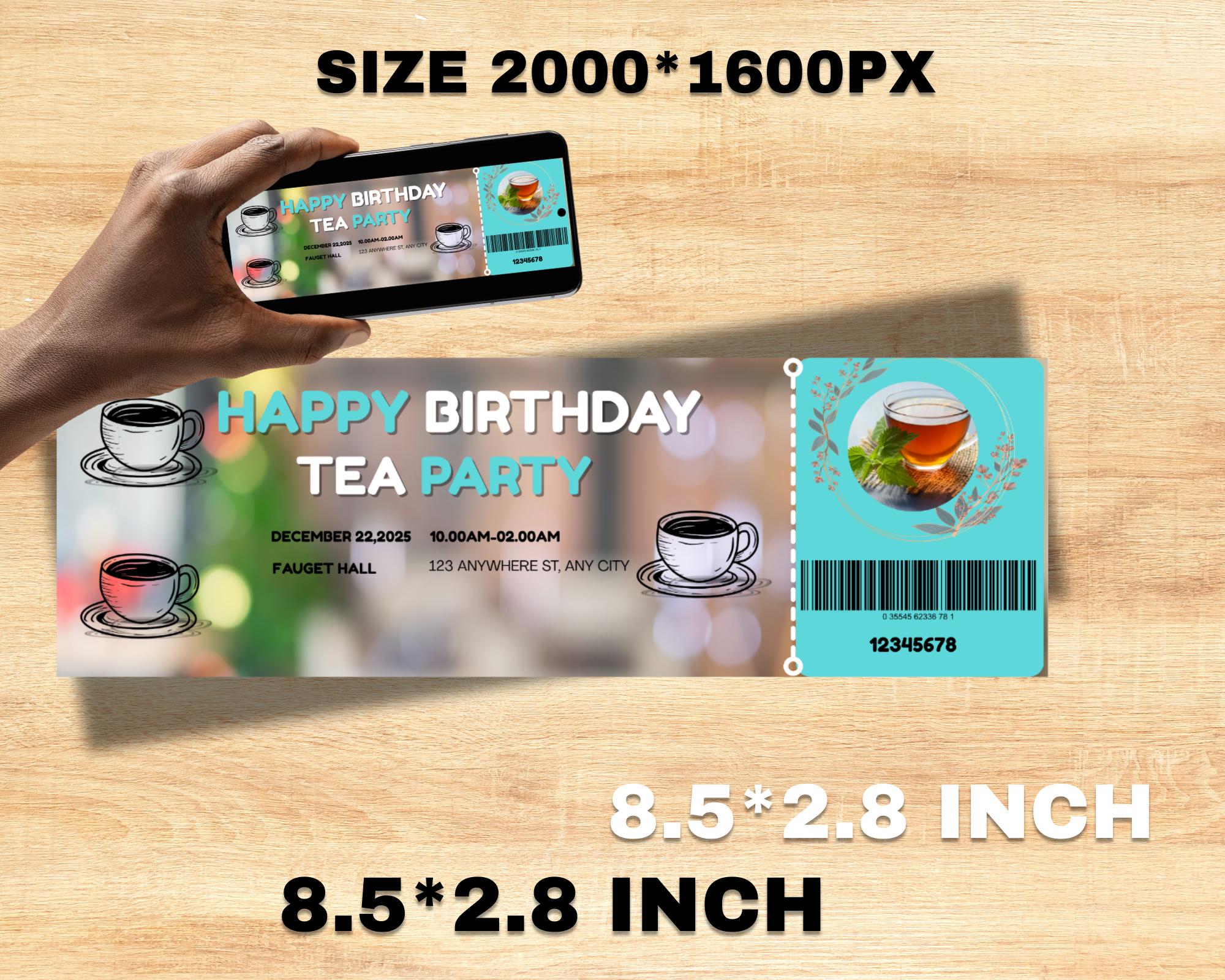 Tea Party Ticket, Printable Invitation Pass, Custom Birthday Tea Event ...