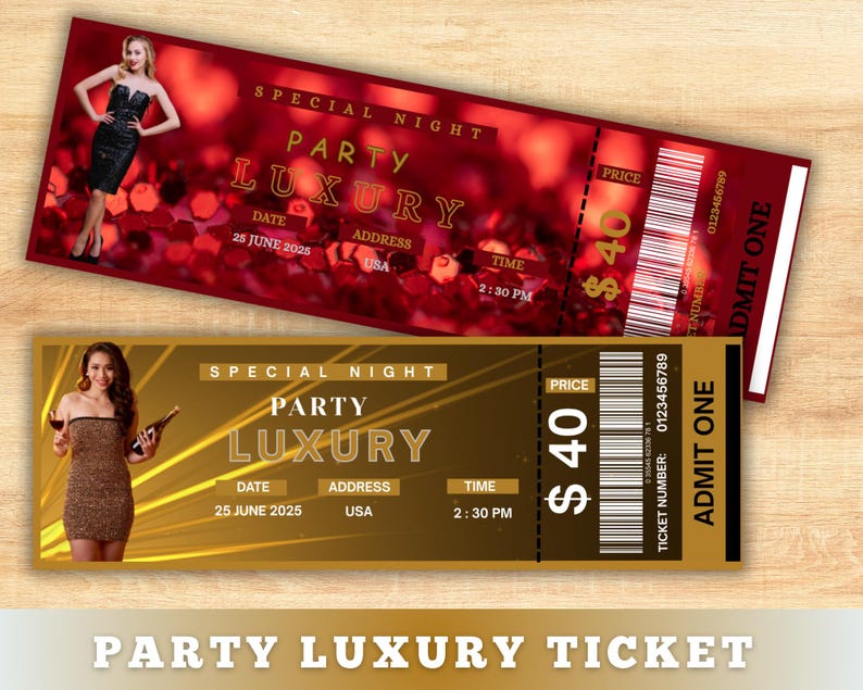 Editable Party Ticket Template: DIY Concert Event Pass, Valentine Day ...
