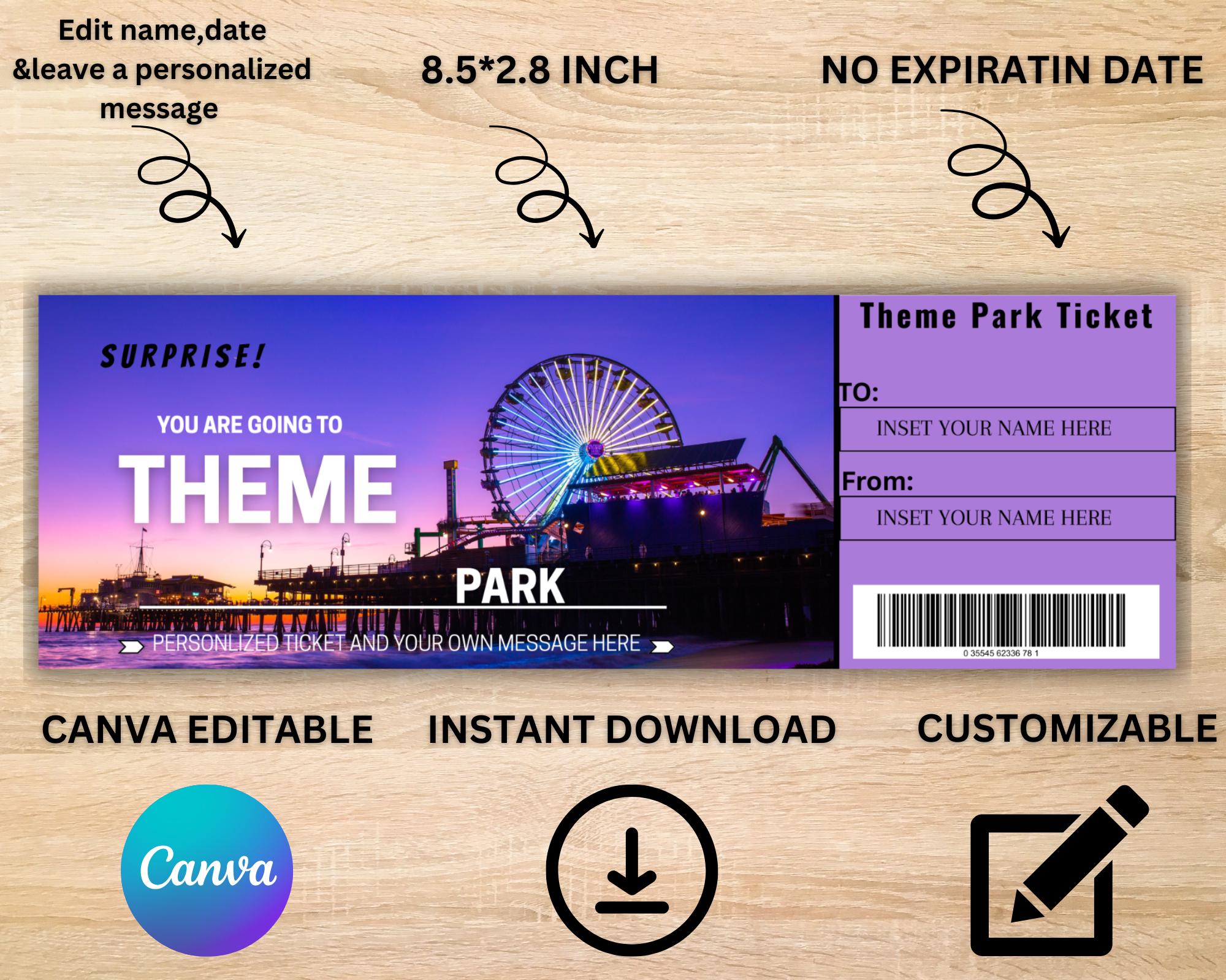 Editable Theme Park Ticket Template: Surprise Adventure Reveal (instant ...
